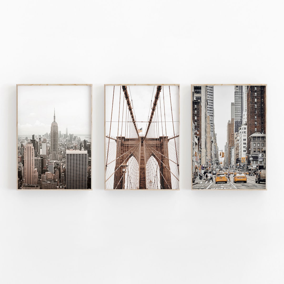 New York City Print Set of 3, Travel Art Print, Manhattan Bridge Art ...