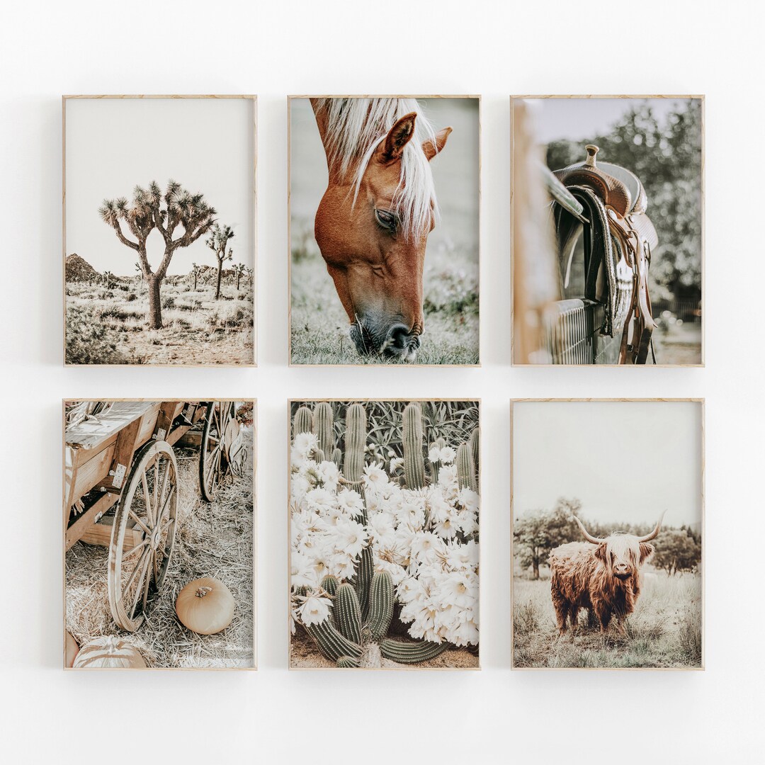 Rustic Farmhouse Gallery Wall Art Prints: Western Landscape Set ...