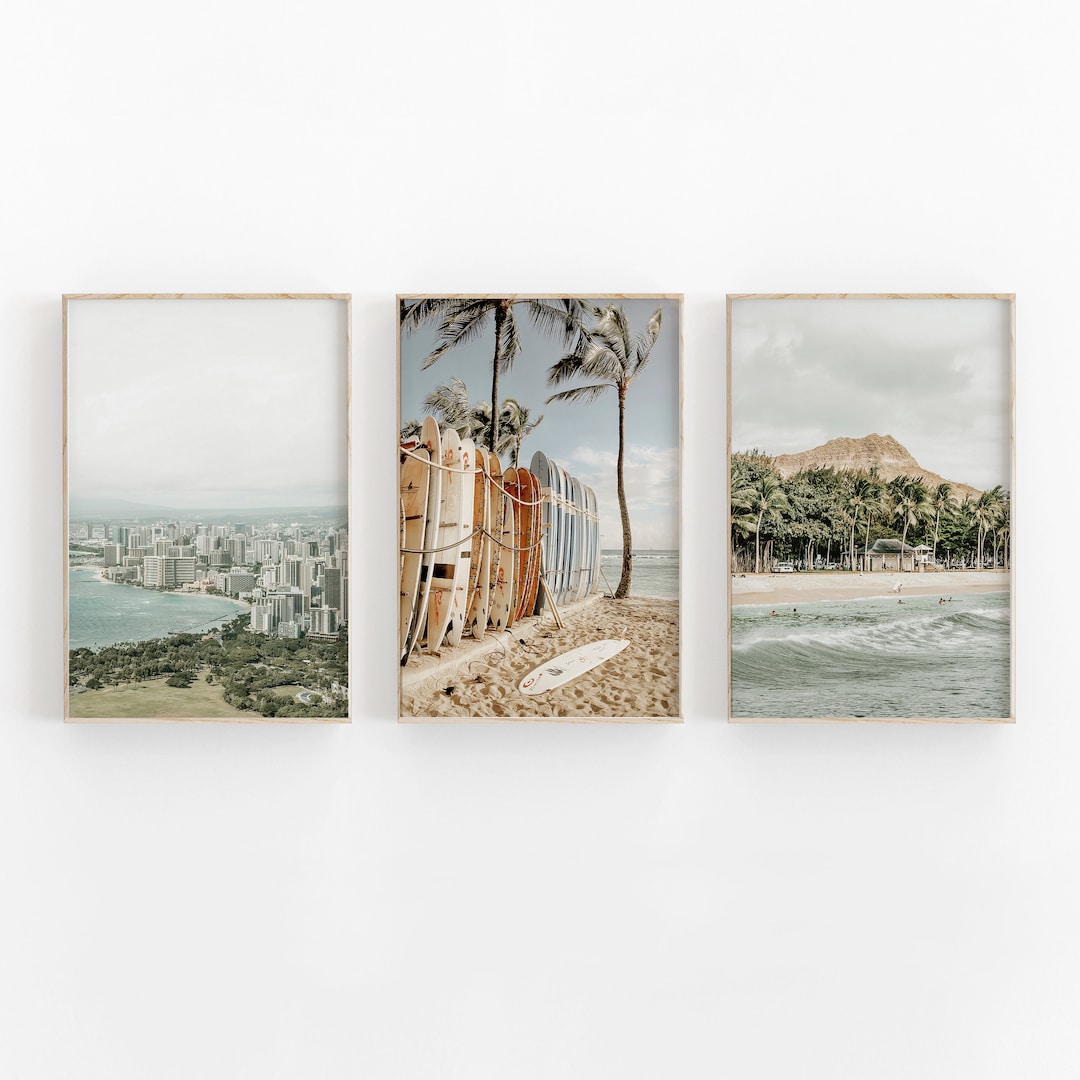 Hawaii Print Set of 3, Travel Art Print, Surf, Hawaii Wall Art, Hawaii ...
