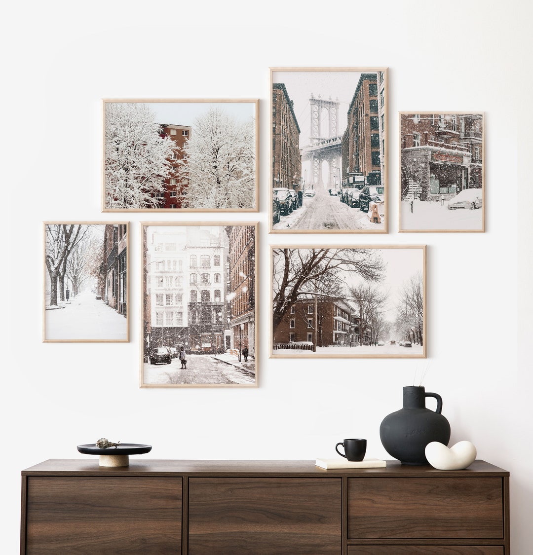 Winter Cityscape Gallery Wall Art Prints: Snowy Urban Decor (digital ...