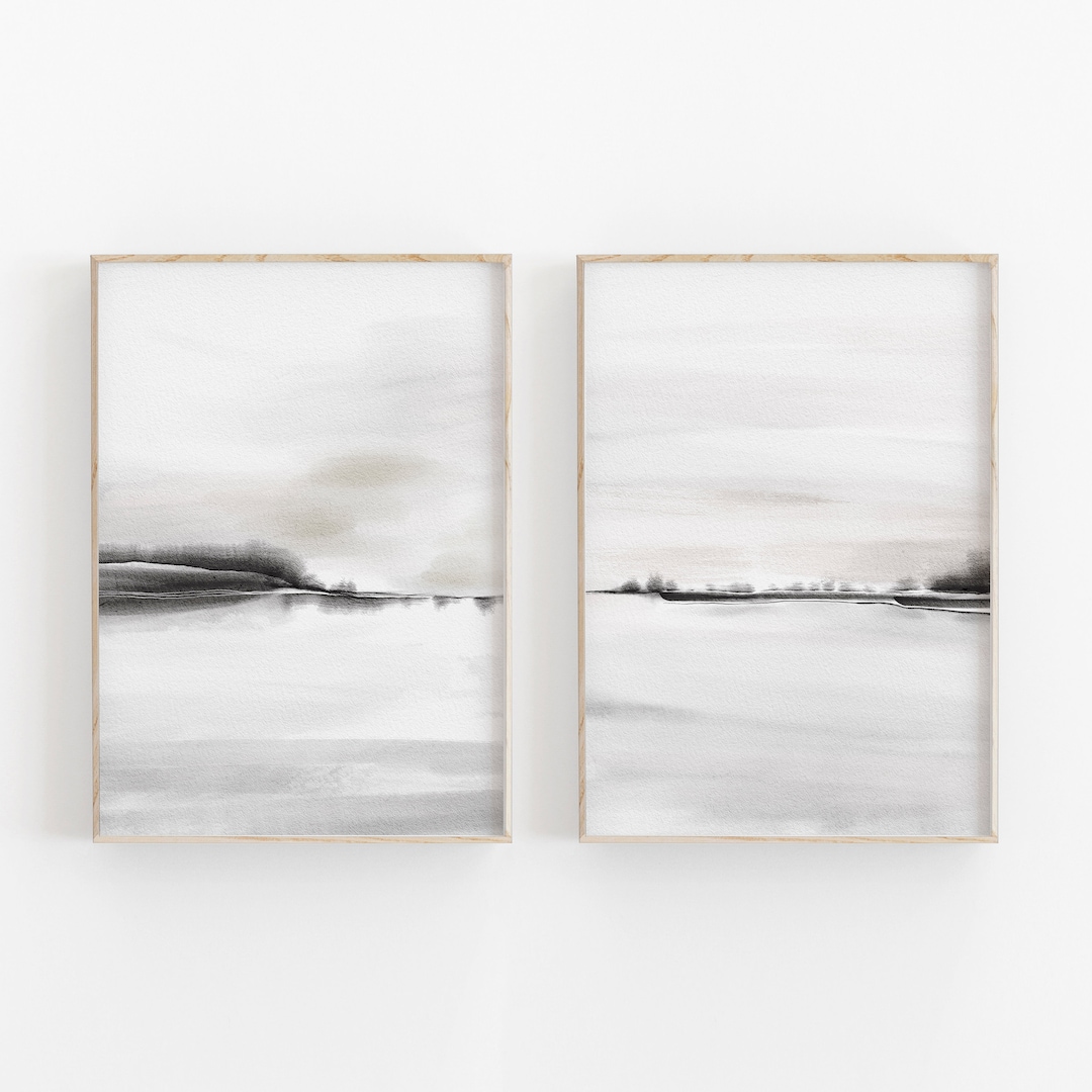 Abstract Watercolor Art Print Set: Minimalist Landscape (digital ...