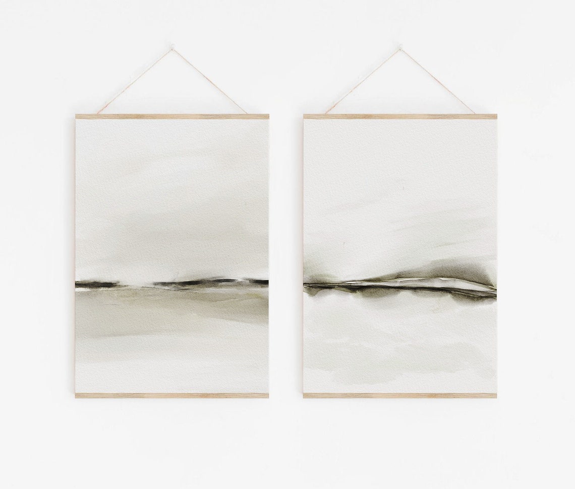 Beige Watercolor Art Set of 2 Instant Art Watercolor | Etsy