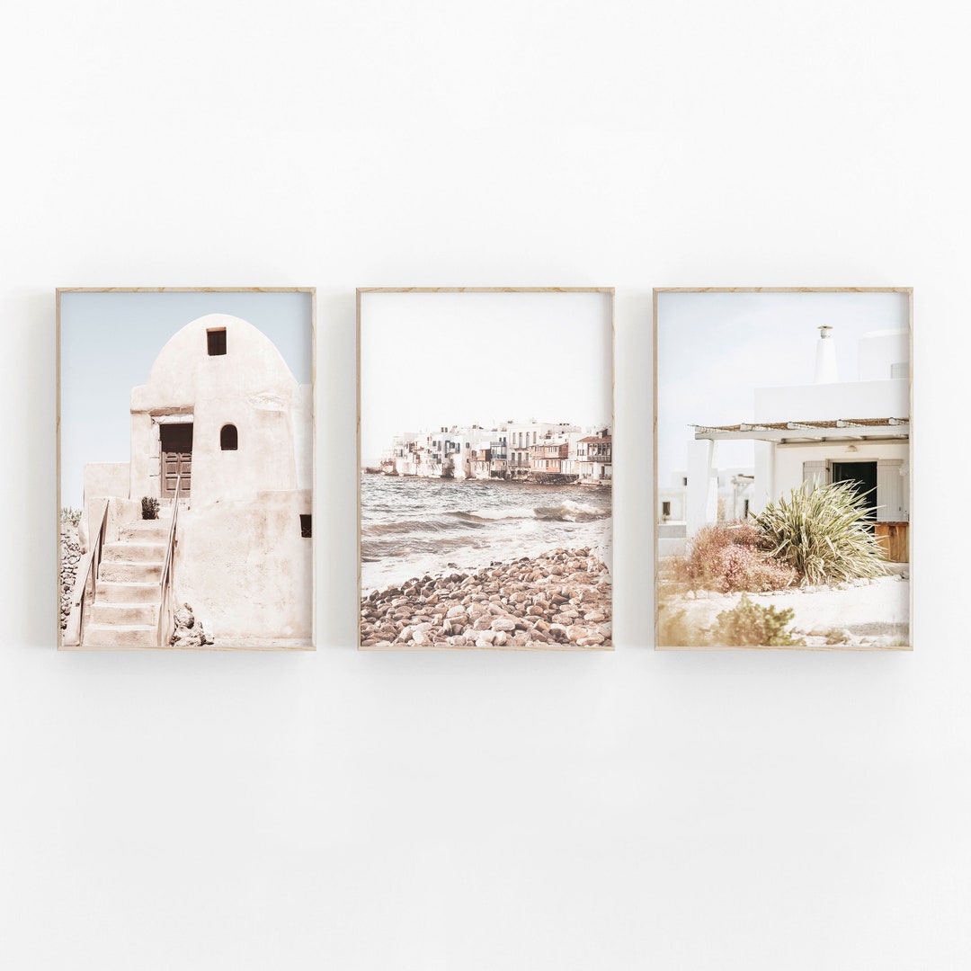 Greece Art Print Set: Mykonos & Santorini Travel Prints (digital ...