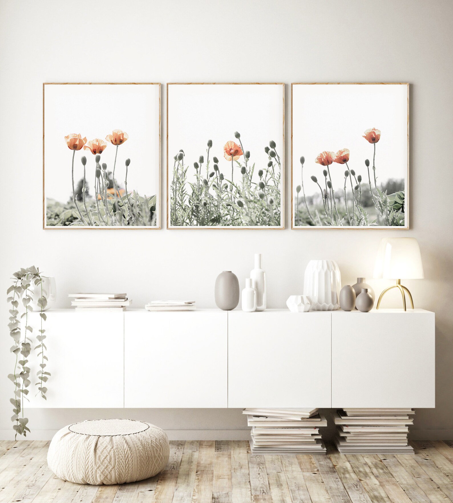 Poppy Print Set of 3 Botanical Wall Art Flowers Art Print - Etsy
