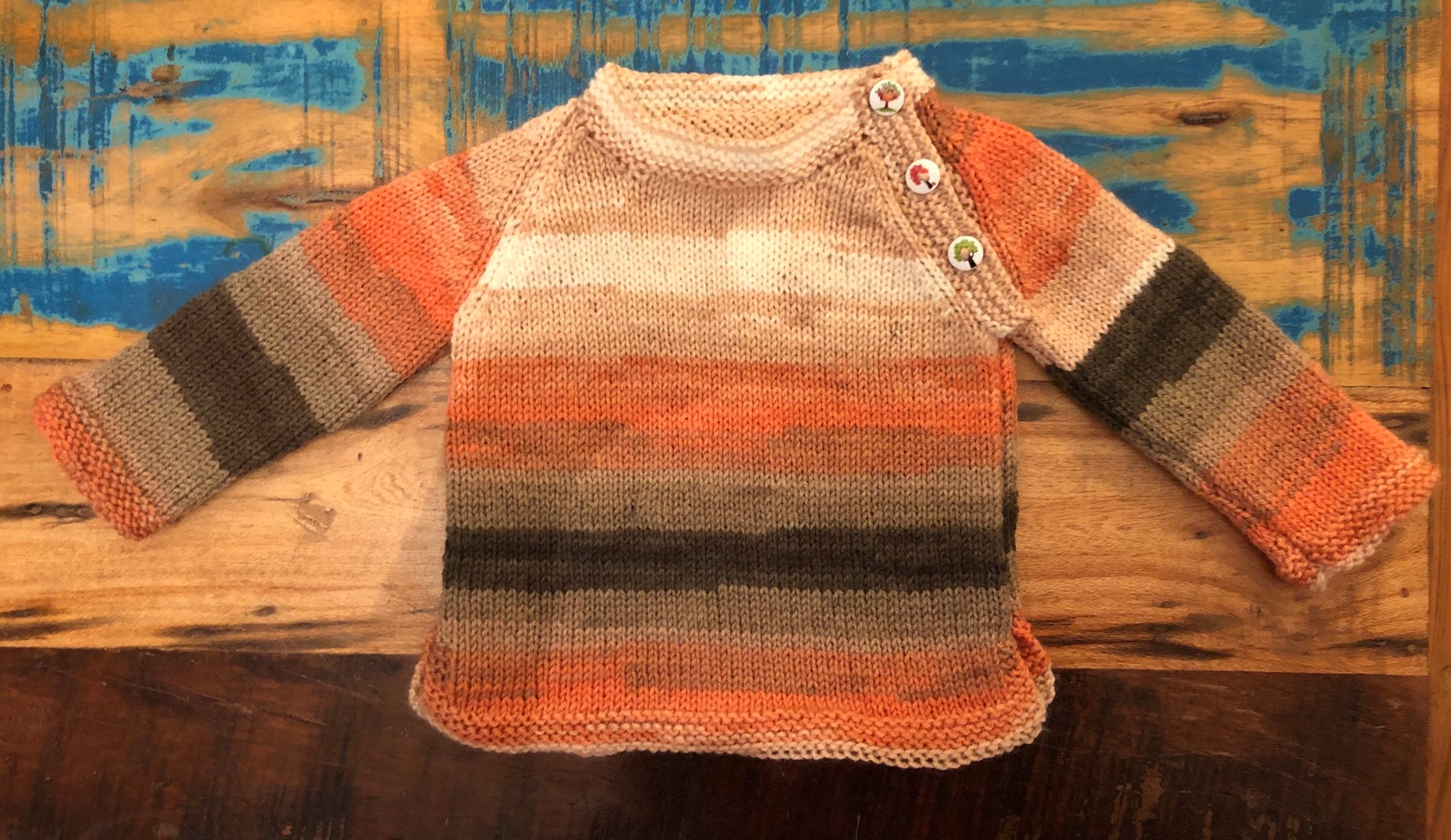 Handmade Knitted Orange Jumper With Wooden Tree Buttons 3 - Etsy UK