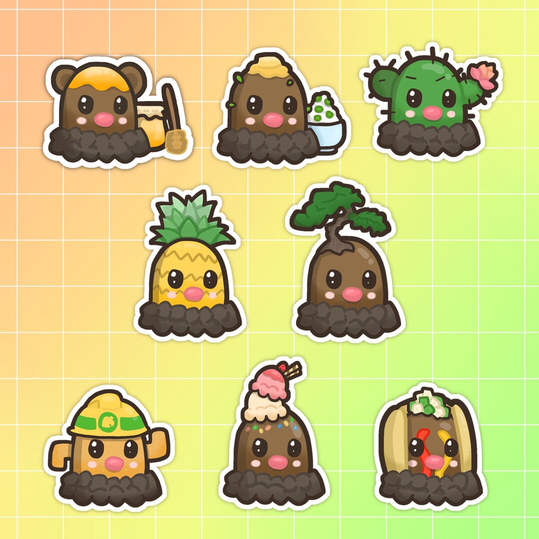 Diglett Variety Sticker Set Pokemon Stickers Nintendo Stickers Animal ...