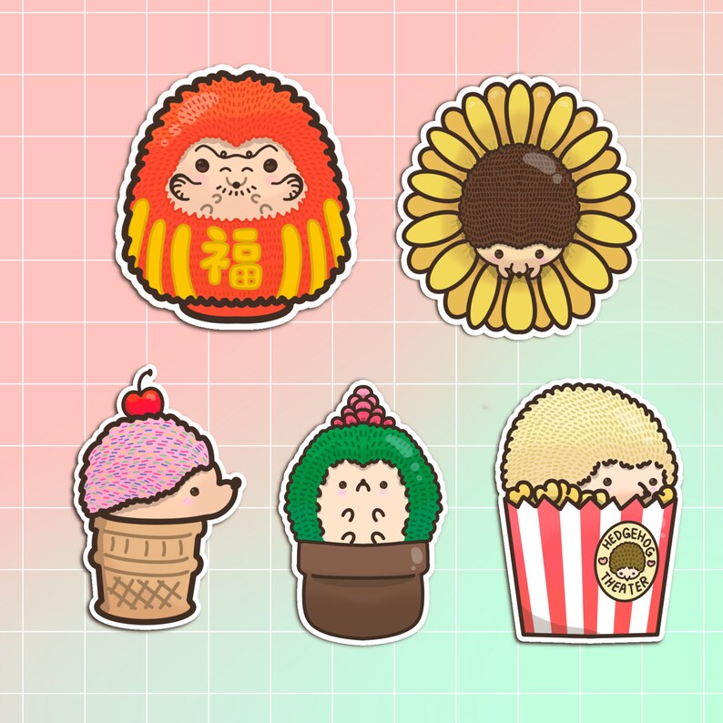 Hedgehog Variety Sticker Set Animal Themed Sticker Ice - Etsy