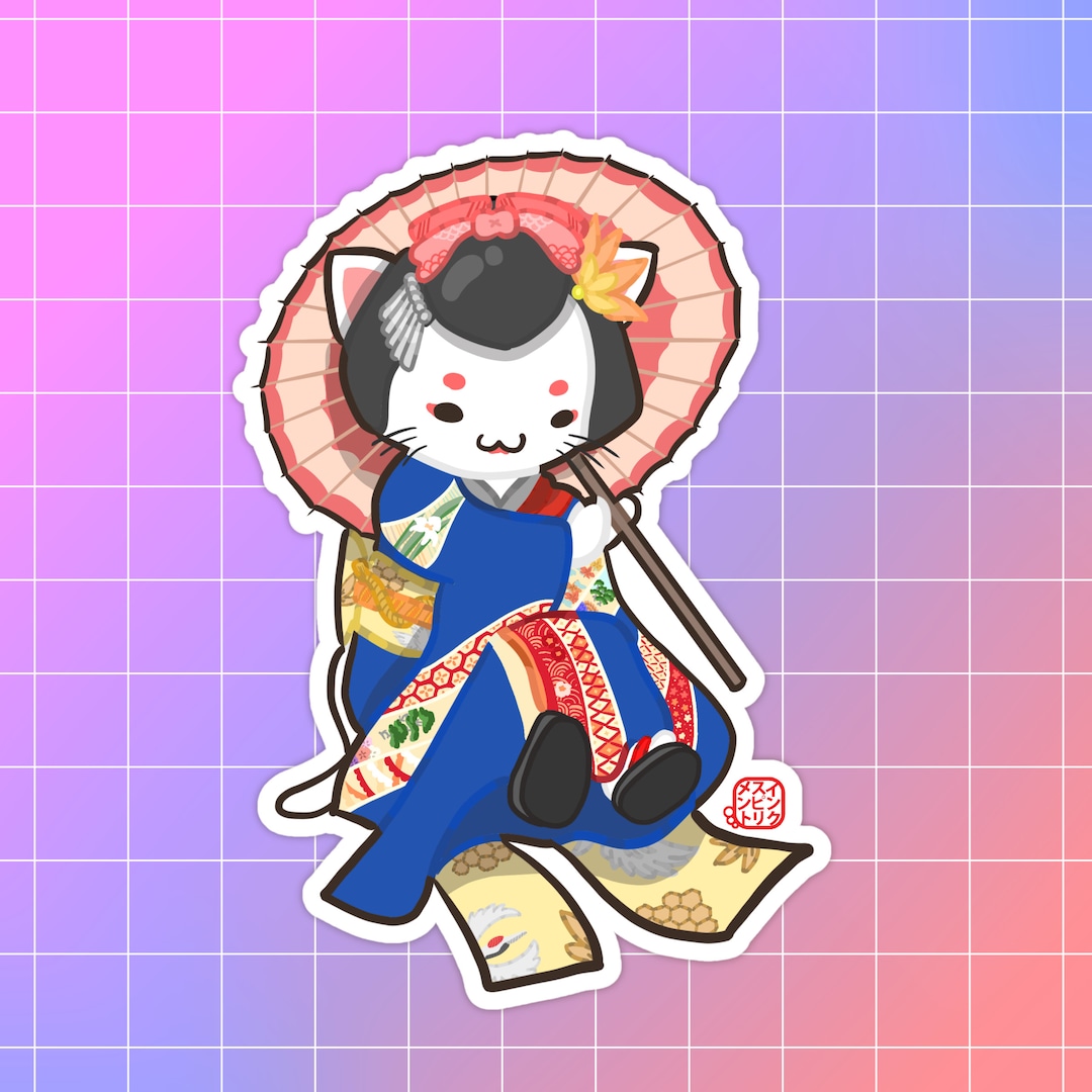Geisha Cat Sticker Geisha Sticker Journaling Japanese Sticker Kawaii ...