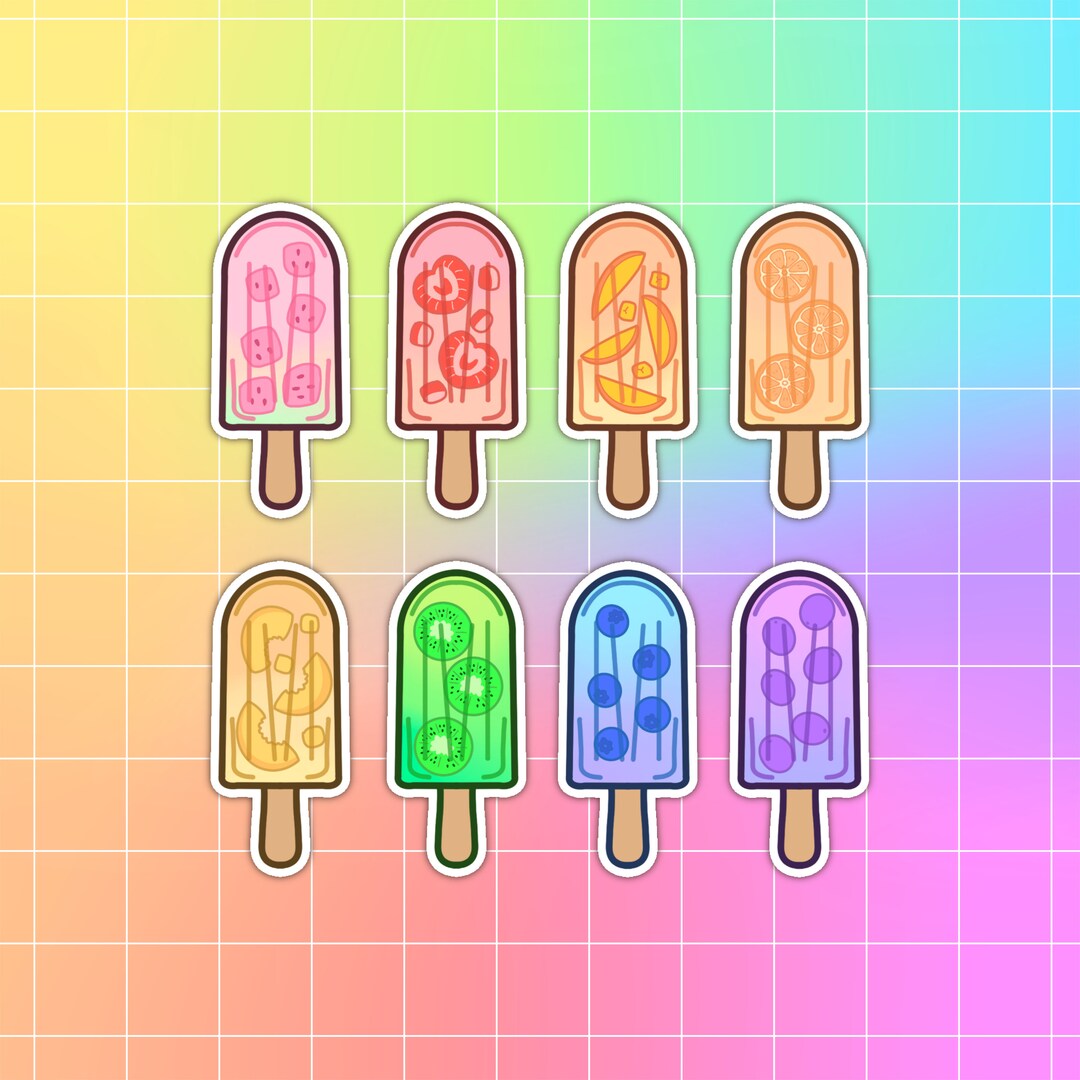 Fruity Popsicle Collection Sticker Set Cute Fruity Popsicle Sticker ...