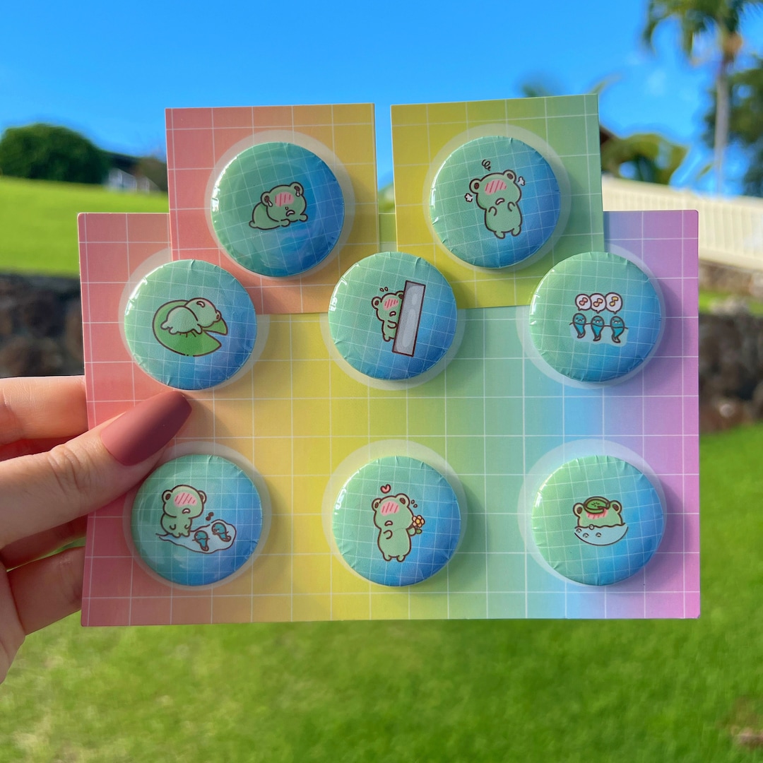 Shy Little Frogs Pin Set | Bashful Froggy Button Pins | Timid Little ...