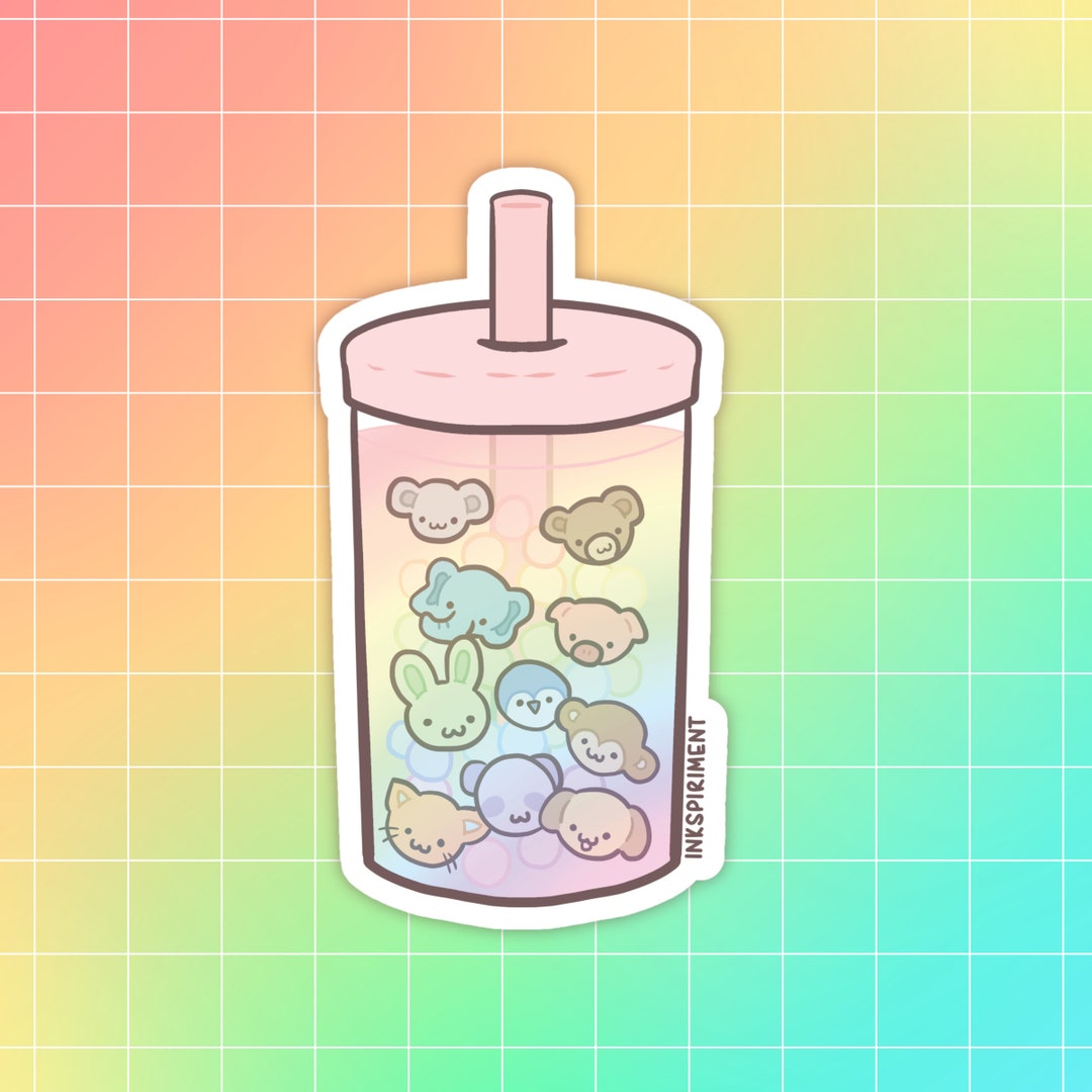 Boba Animal Sticker Rainbow Boba Sticker Cute Boba Sticker Kawaii Boba ...