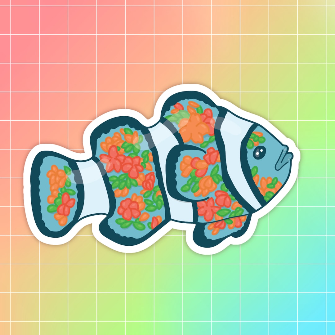 Flower Clownfish Sticker Cute Fish Sticker Colorful Pretty Flower ...