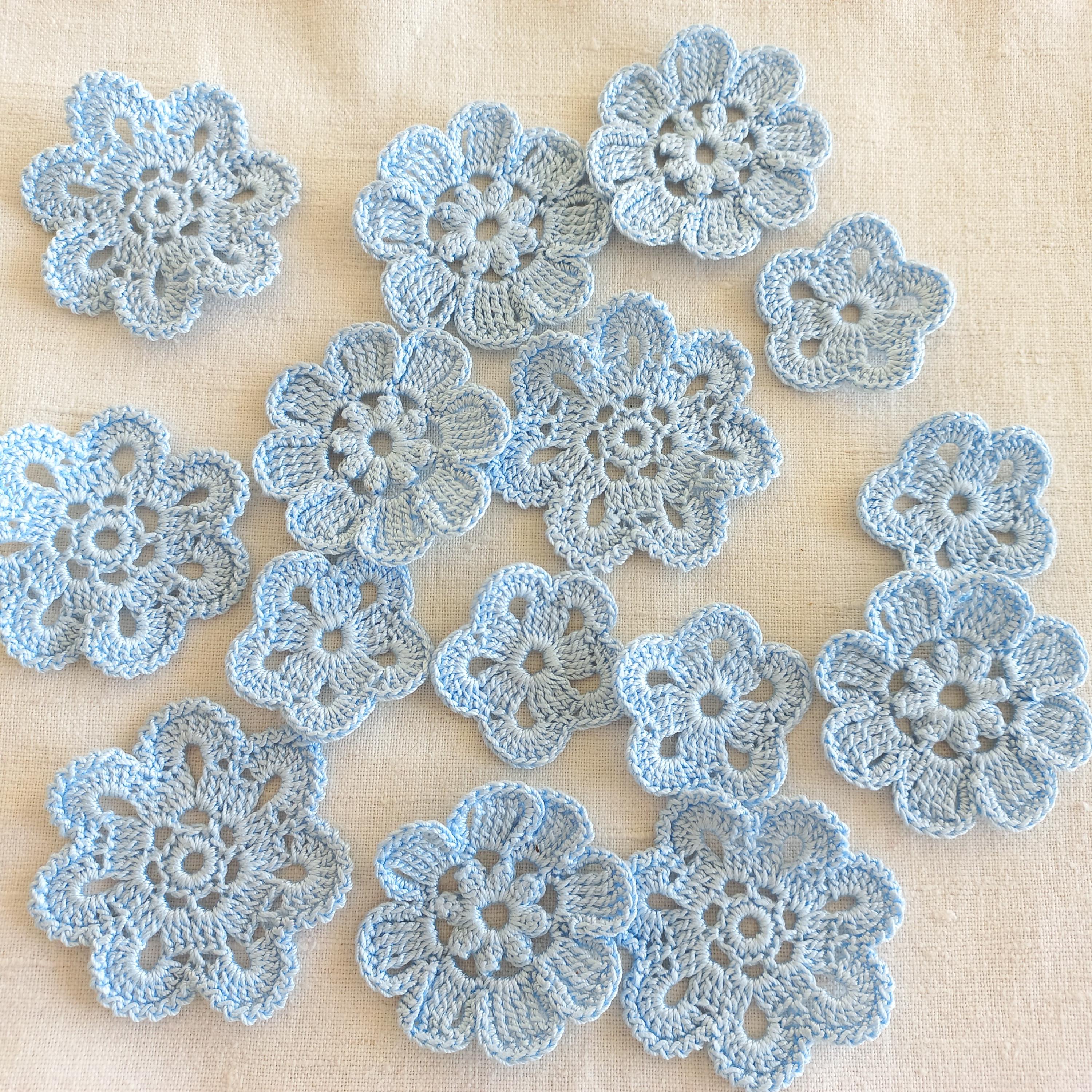 Blue Flower Motif Crochet Set of 15 Pieces Irish Crochet Motif Lace ...
