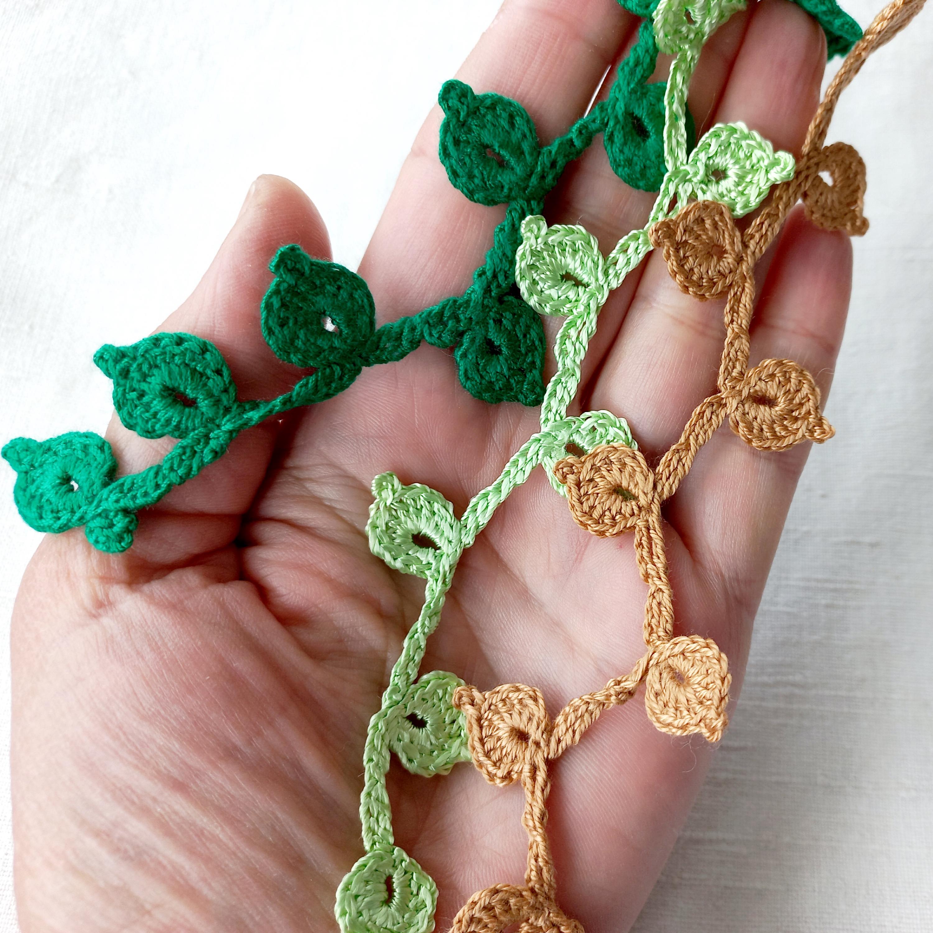 Crochet Branch With Mini Leaves Pattern Leaf Applique Crocheted Irish ...