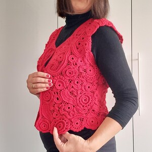 Crochet Vest for Women Burgundy Red Crochet Waistcoat Irish Crochet ...
