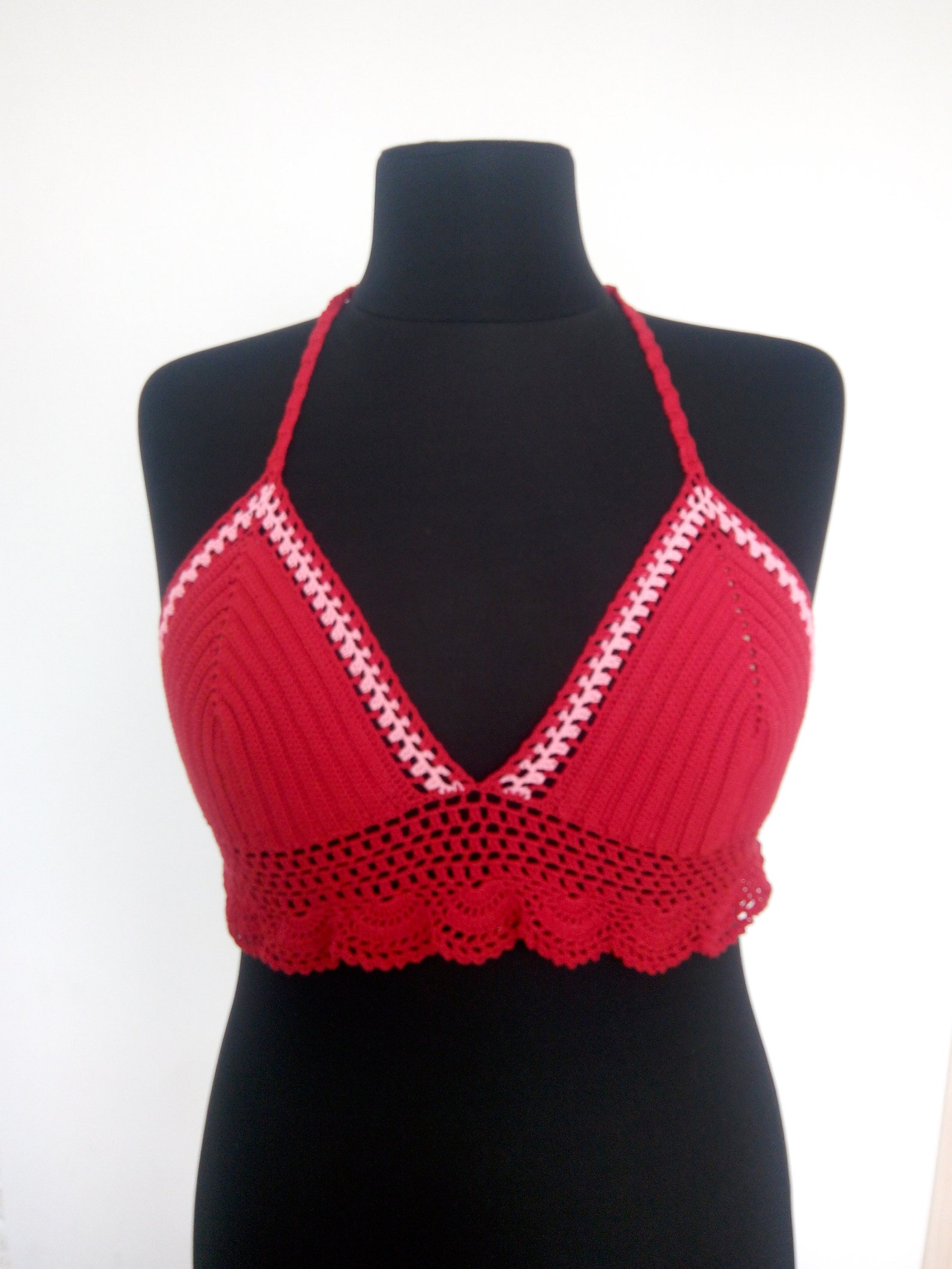 Crochet Bra Top Beach Crop Top Red Bra Halter Sexy Crochet Bra Etsy