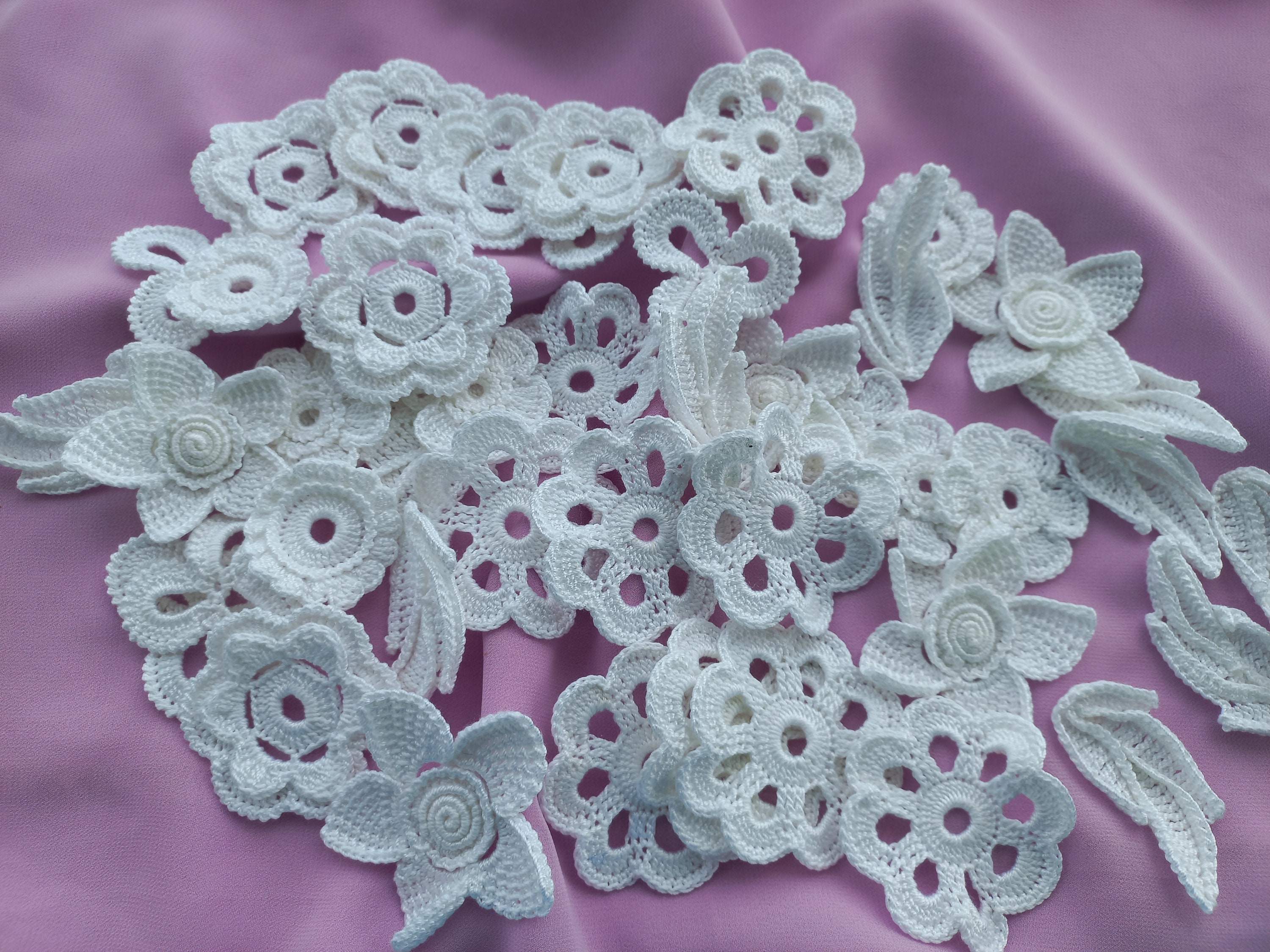 Set of 40 Crochet Flower Motif Irish Lace Applique White Motifs ...