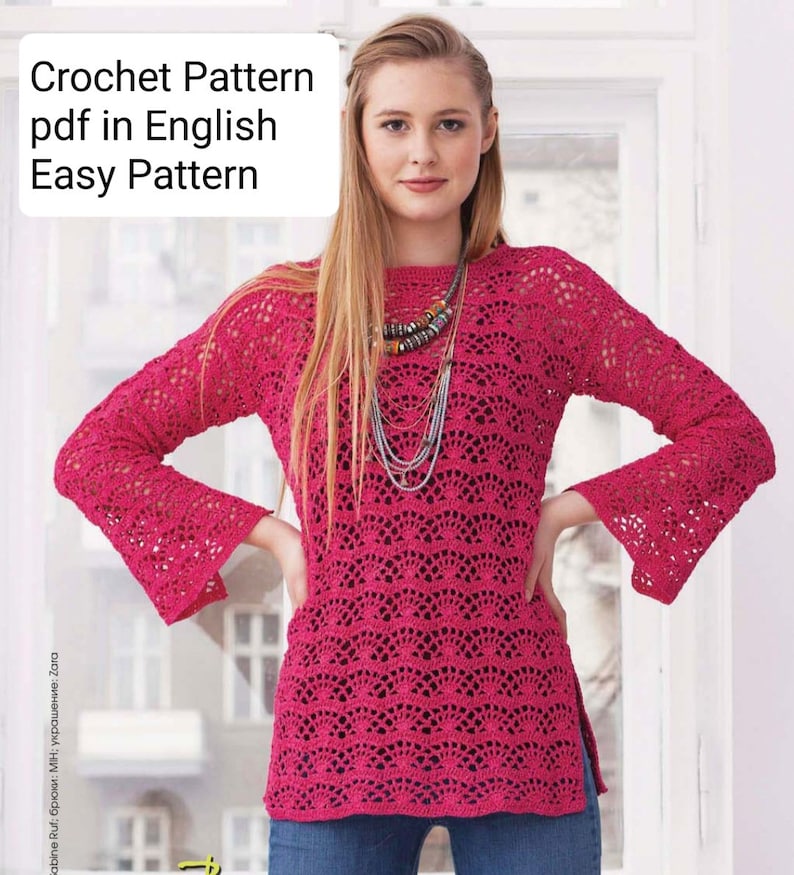 Womens Blouse CROCHET PATTERN Blouse Sleeves Long Lacy Summer Blouse ...