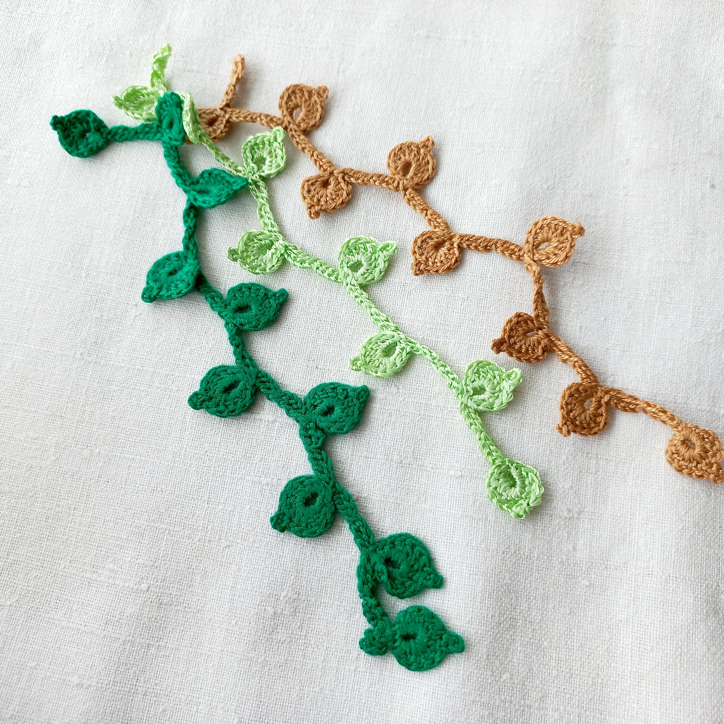 Crochet Branch With Mini Leaves Pattern Leaf Applique Crocheted Irish ...