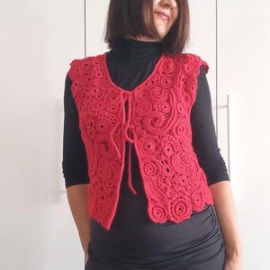 Crochet Vest for Women Burgundy Red Crochet Waistcoat Irish Crochet ...
