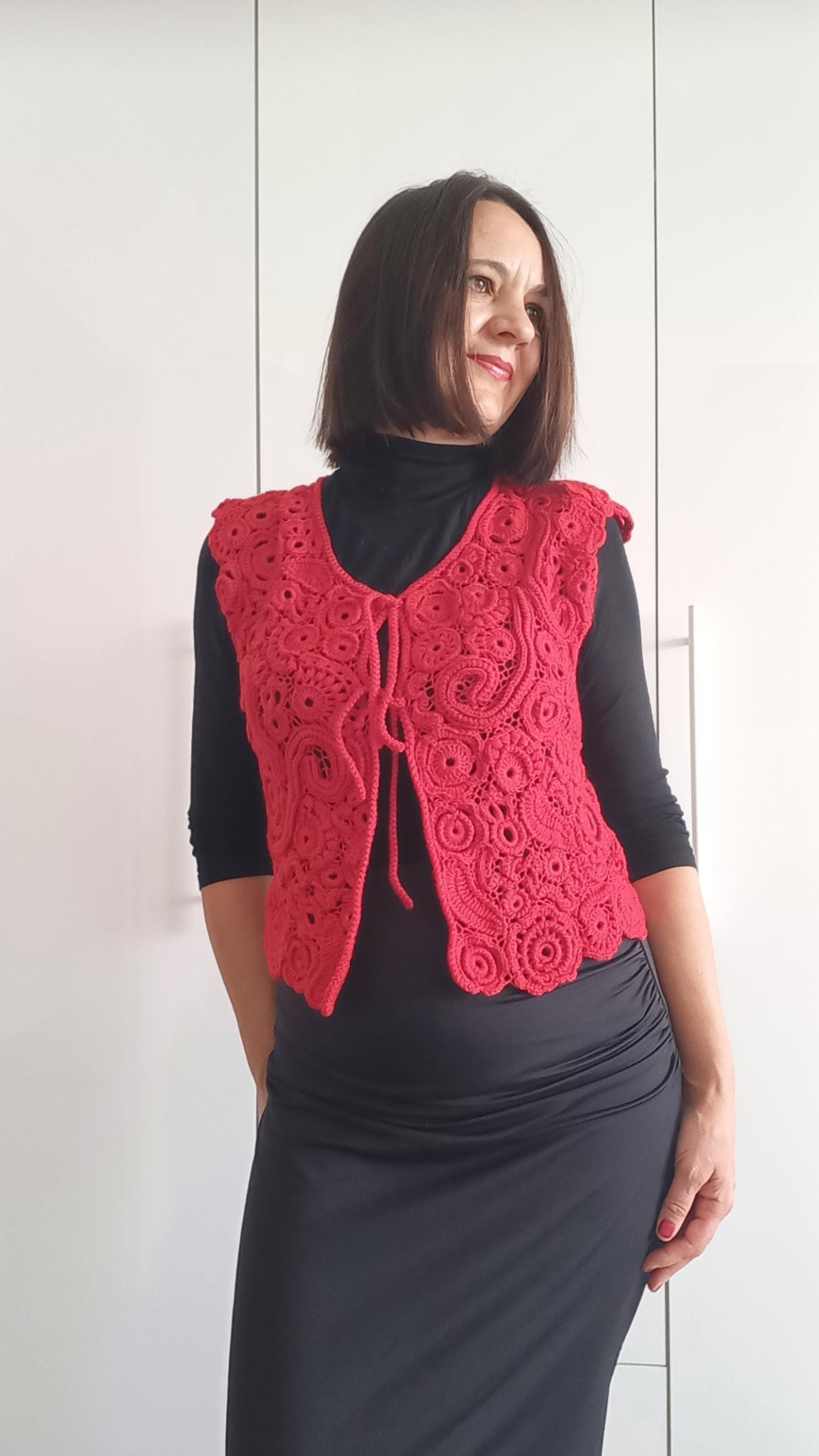 Crochet Vest for Women Burgundy Red Crochet Waistcoat Irish Crochet ...