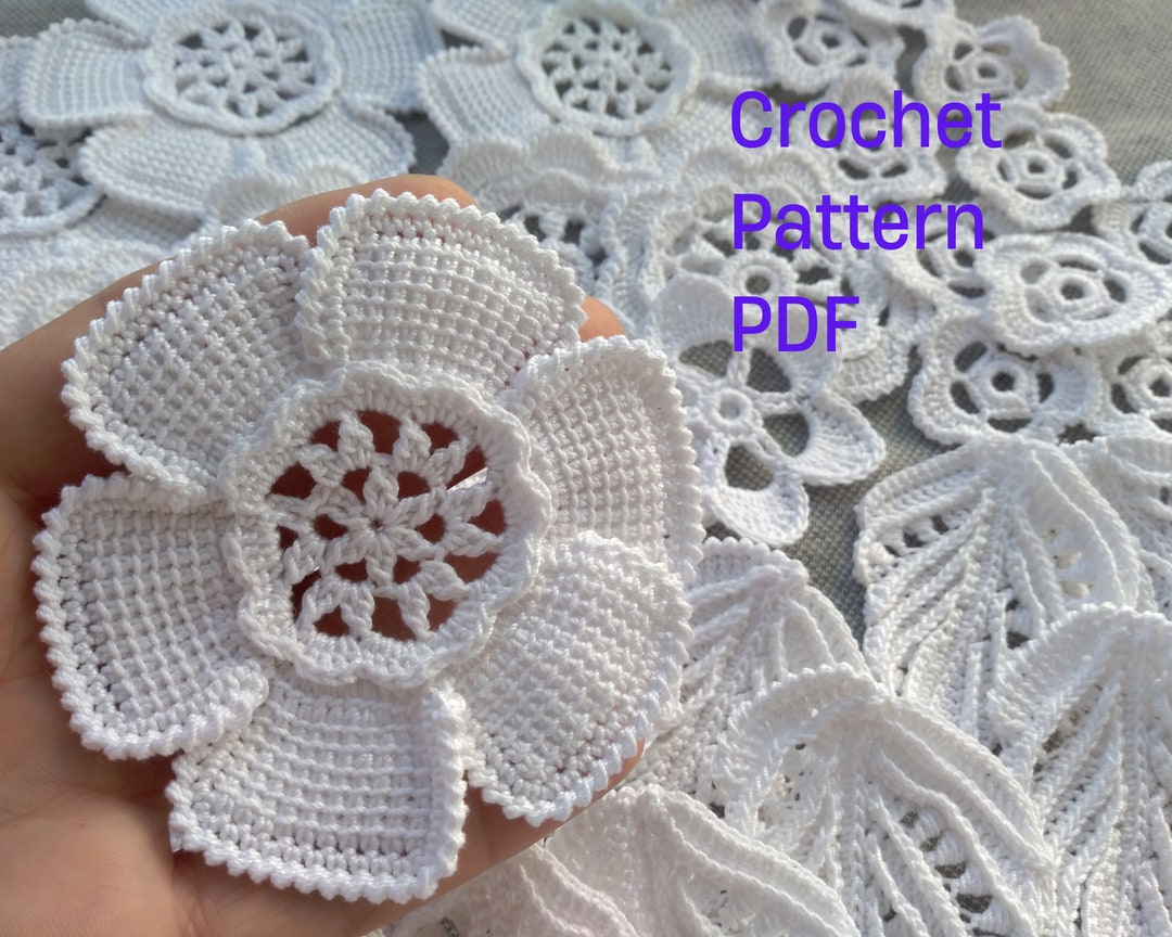 Pattern Crochet Flower Motif Crocheted White Flower PDF File - Etsy