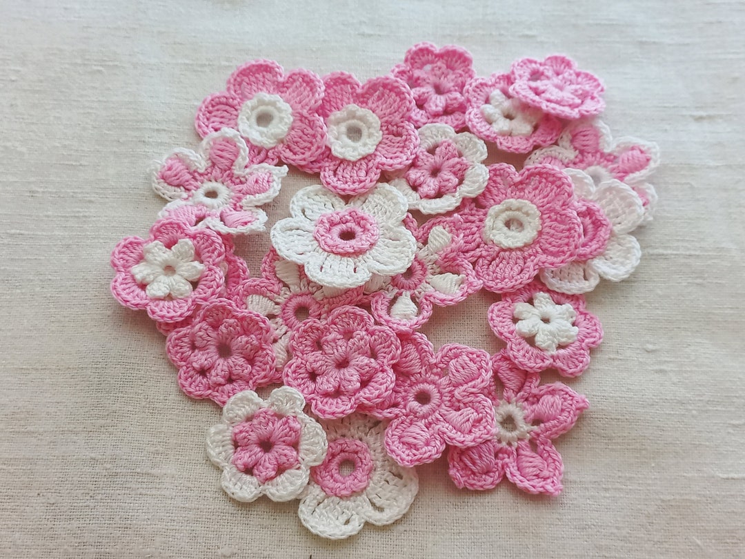 Crocheted Mini Flowers Set of 25 Pieces Little Flowers Crochet Pink ...