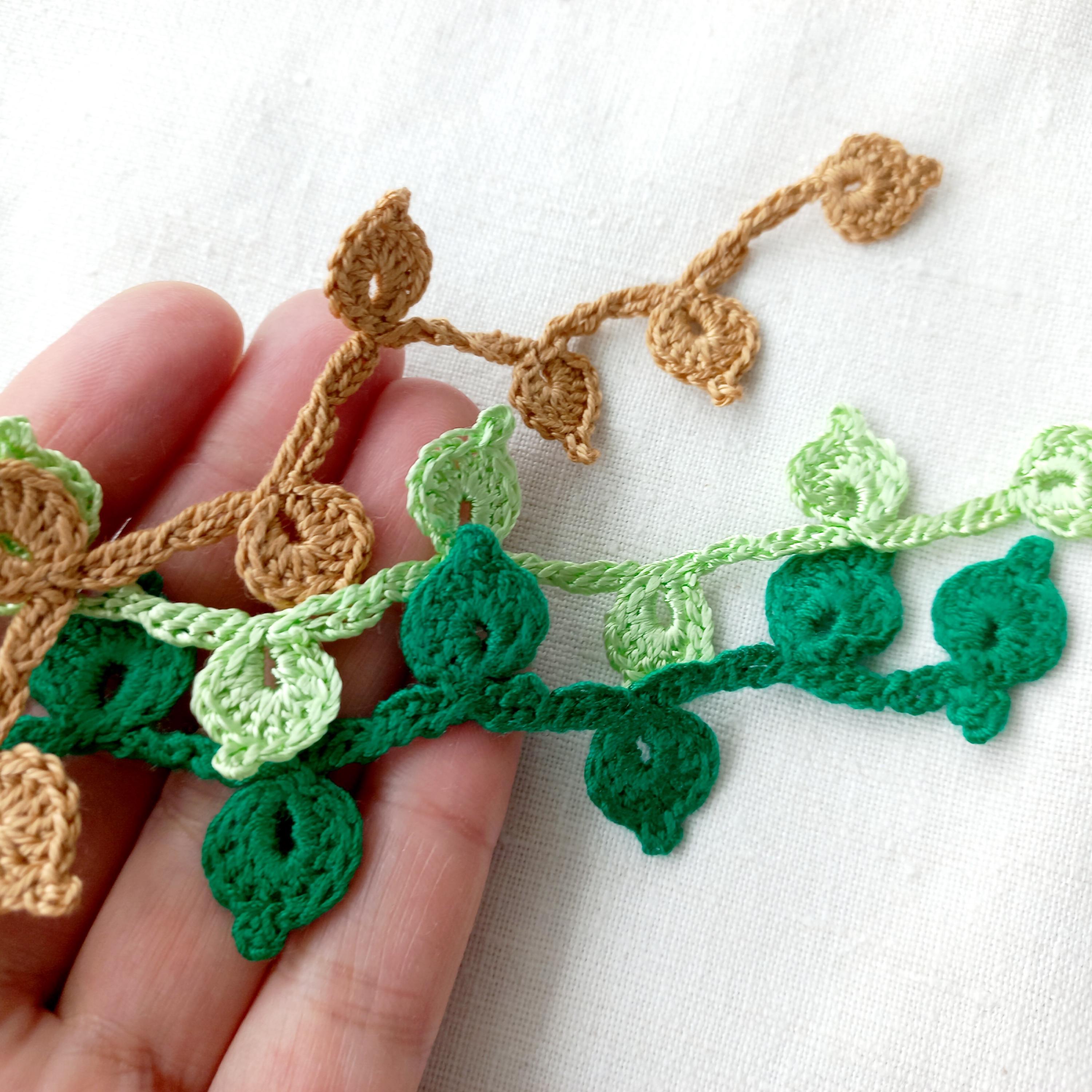 Crochet Branch With Mini Leaves Pattern Leaf Applique Crocheted Irish ...