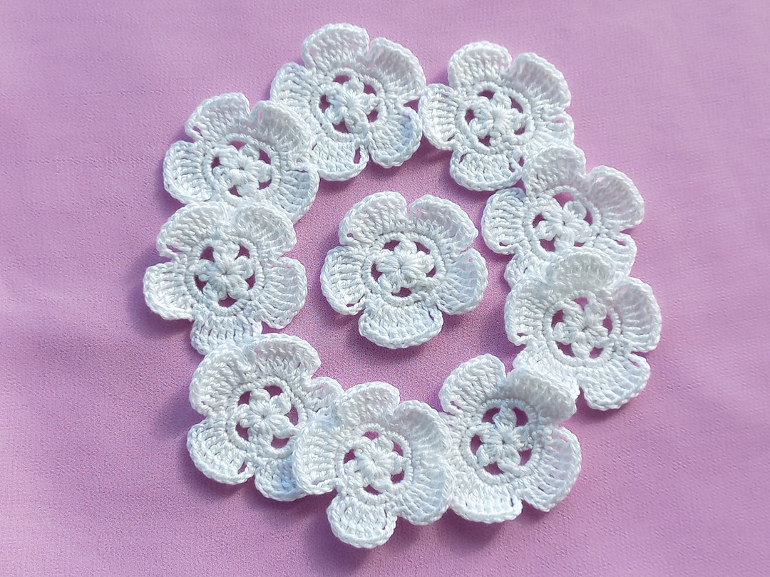 Crochet Flower Motifs Set of 10 Pieces White Flowers Irish Lace Flowers ...