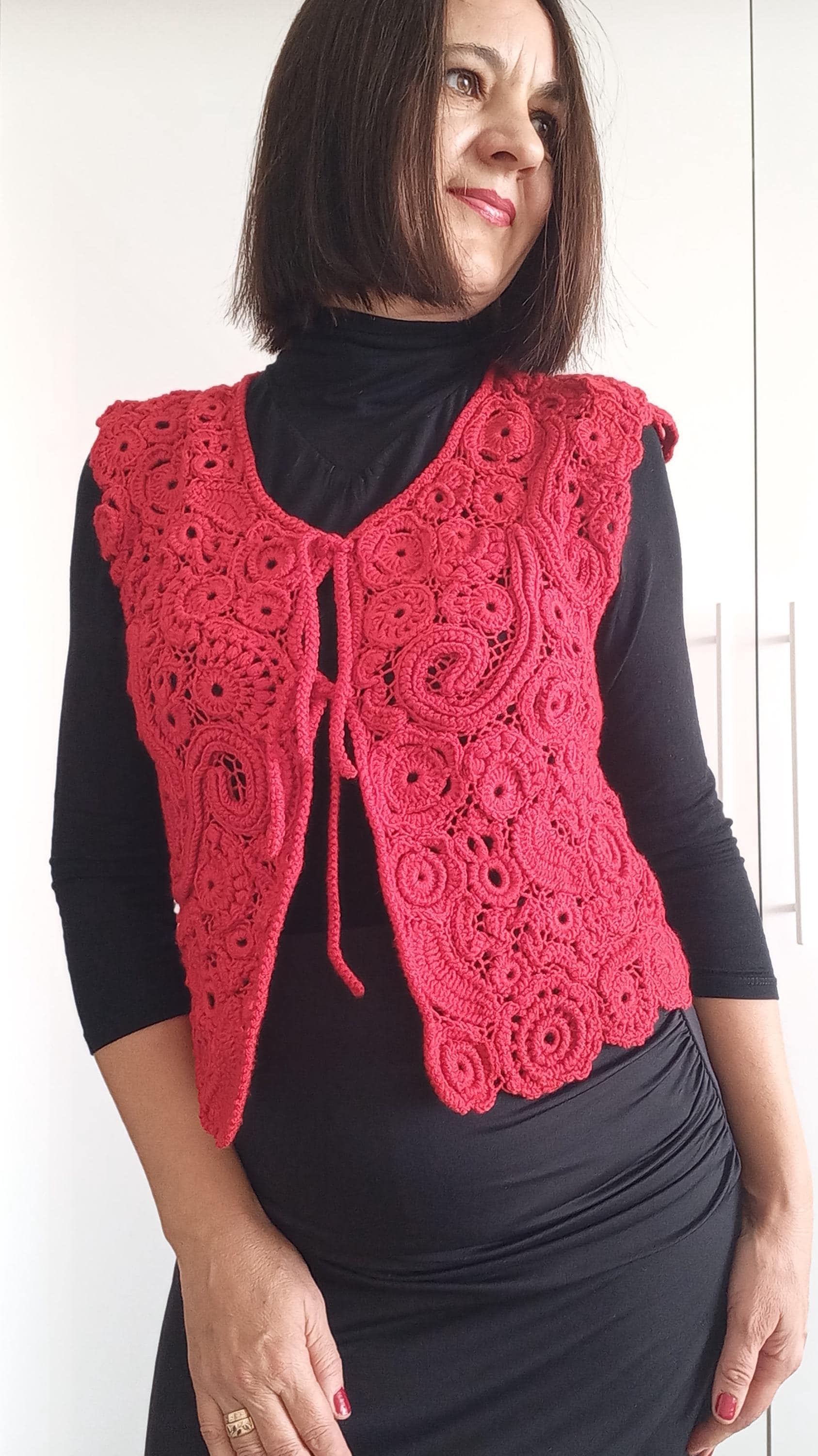 Crochet Vest for Women Burgundy Red Crochet Waistcoat Irish Crochet ...
