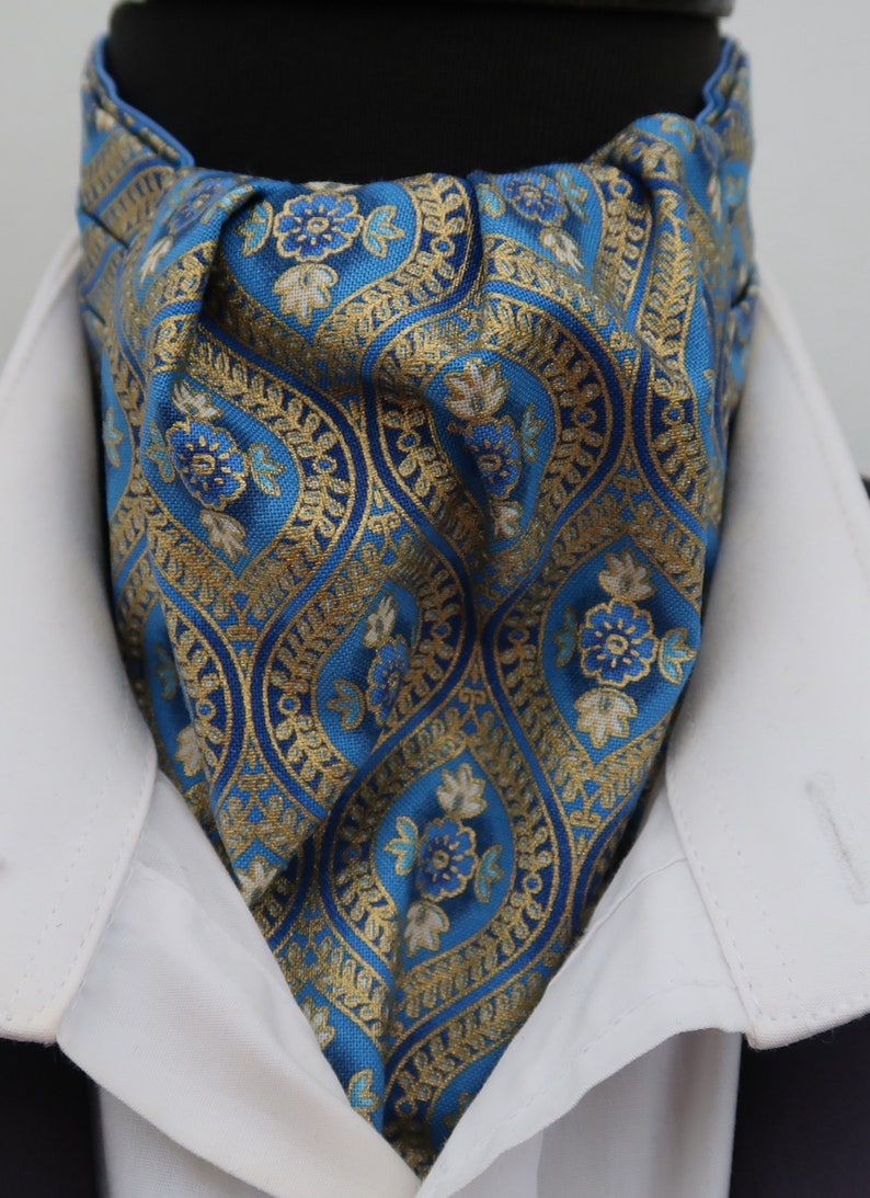 Mens Royal Blue and Gold Byzantine Design Cotton Ascot Cravat - Etsy