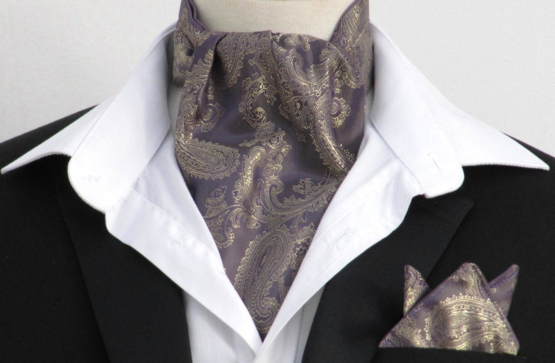 Mens Aubergine & Gold Paisley Shot Satin Ascot Cravat - Etsy