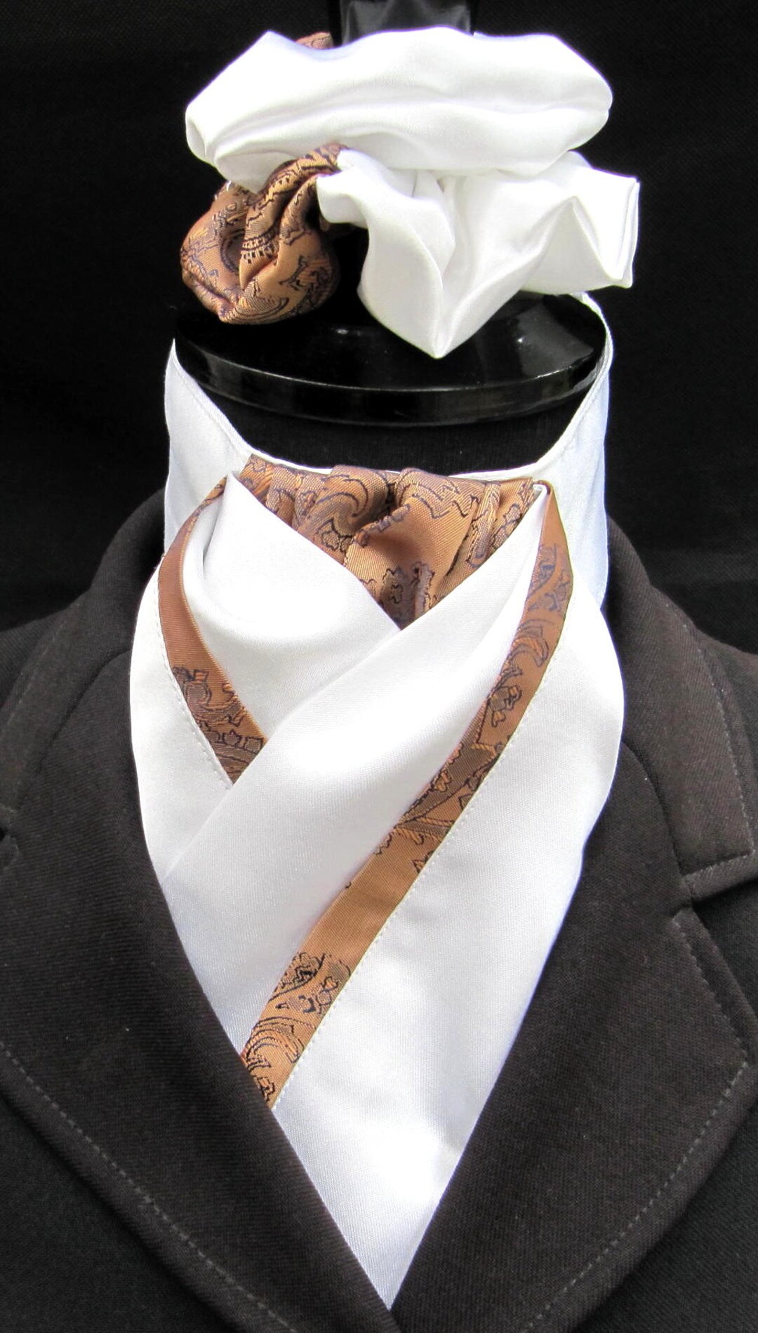 Ready Tied White With Copper & Navy Paisley Faux Silk Dressage Riding ...