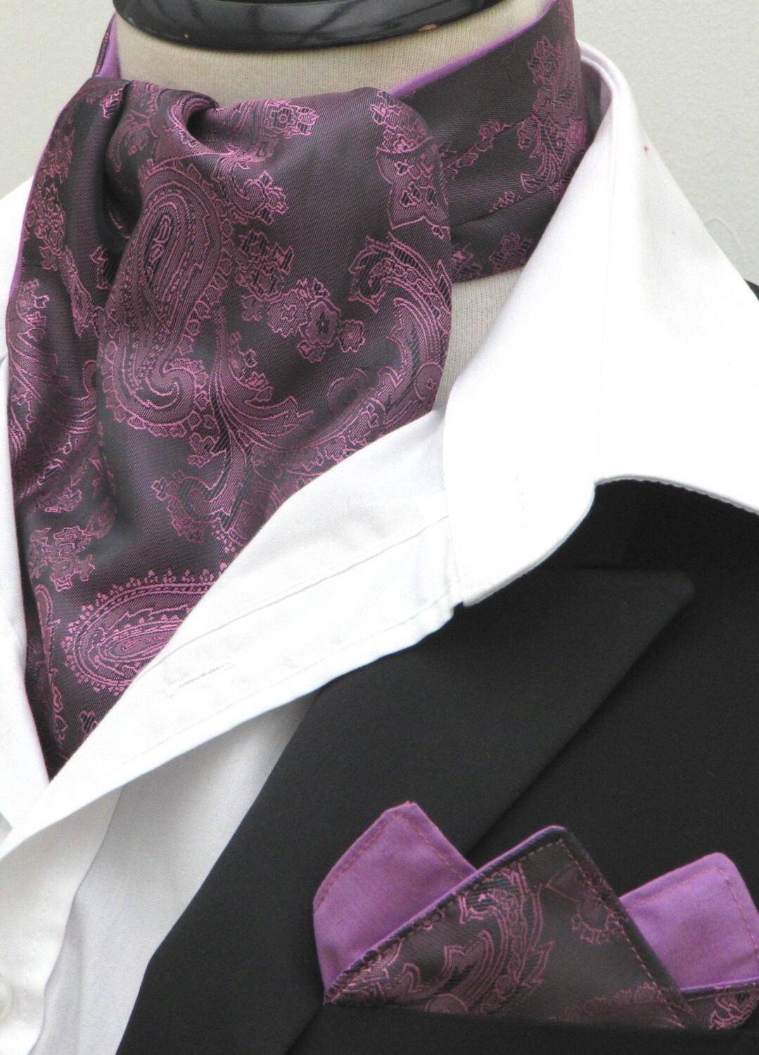 Mens Purple & Lilac Paisley Satin Ascot Cravat Kerchief | Etsy