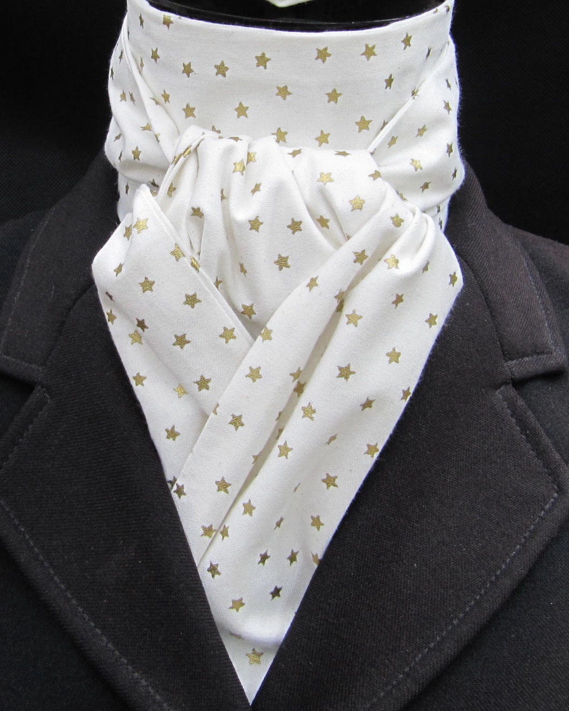 Ready Tied or Self Tie Ivory and Gold Star Cotton Dressage Riding Stock ...