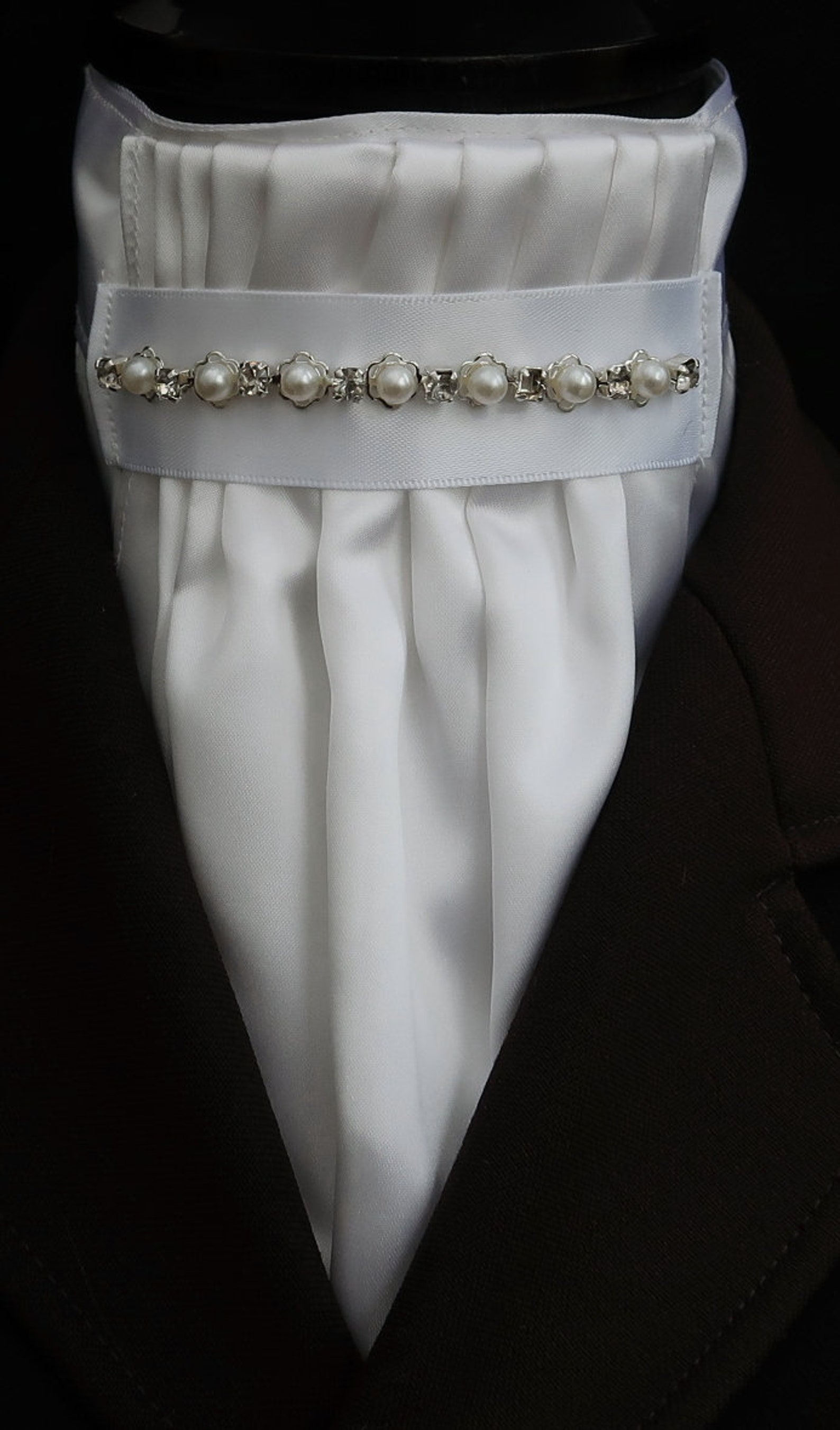 Ready Tied White Faux Silk Bib With Pearl and Diamantes on - Etsy