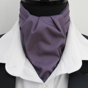 Mens Plain Aubergine Purple 100% Cotton Poplin Ascot Cravat and Pocket ...