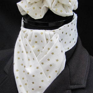 Ready Tied or Self Tie Ivory and Gold Star Cotton Dressage Riding Stock ...
