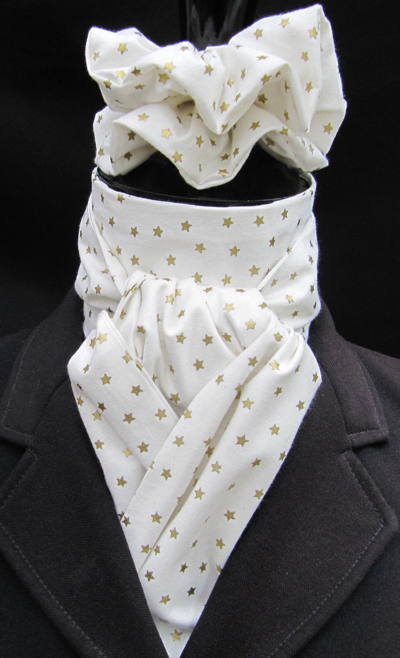 Ready Tied or Self Tie Ivory and Gold Star Cotton Dressage Riding Stock ...