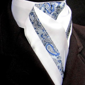 Ready Tied White Faux Silk and Silver Grey and Royal Blue Paisley Satin ...