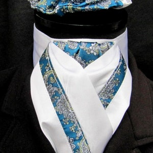 Ready Tied White Faux Silk and Silver Grey and Teale Paisley Satin ...