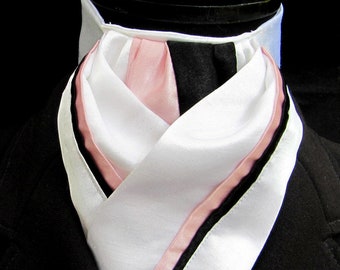 Ready Tied White Faux Silk and Black Faux Silk Riding Stock Tie ...
