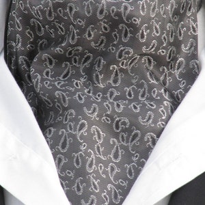 Mens Grey Satin With Small Silver Paisleys Ascot Cravat + Kerchief - Etsy