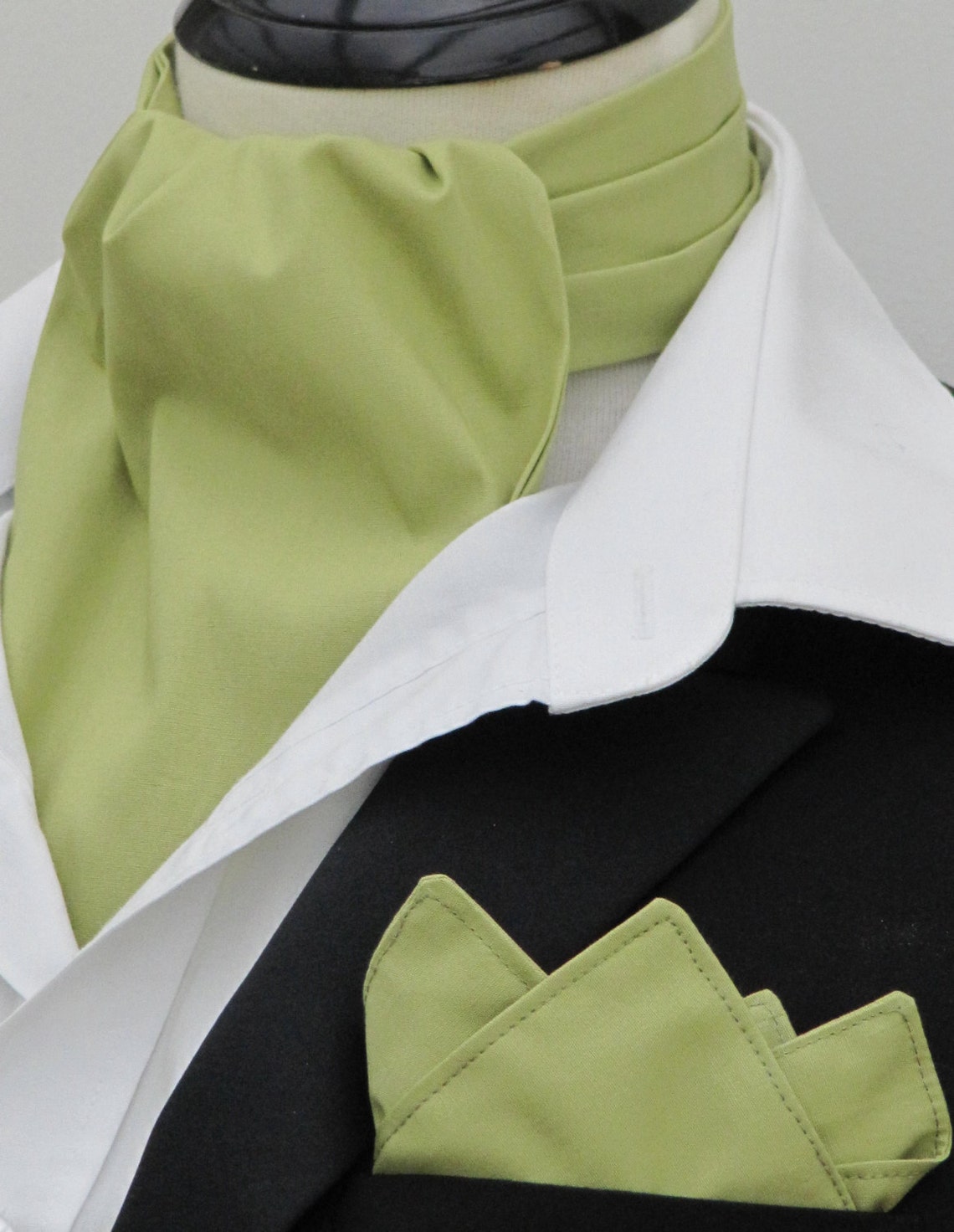 Mens Sage Green Plain 100% Cotton Ascot Cravat Kerchief | Etsy