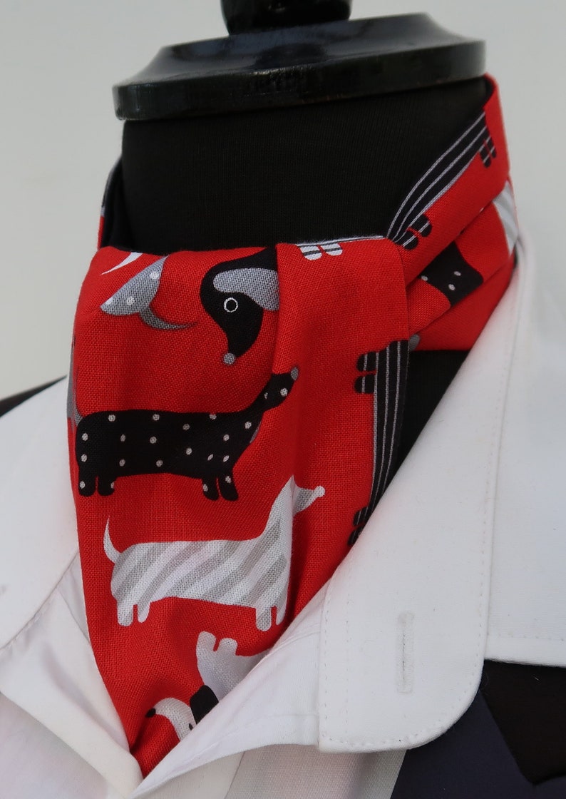 Mens Red and Black Daxi Dogs Cotton Ascot Cravat and Pocket - Etsy