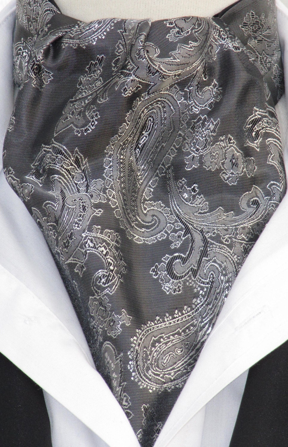 Mens Grey & Silver Shot Paisley Satin Ascot Cravat Kerchief | Etsy