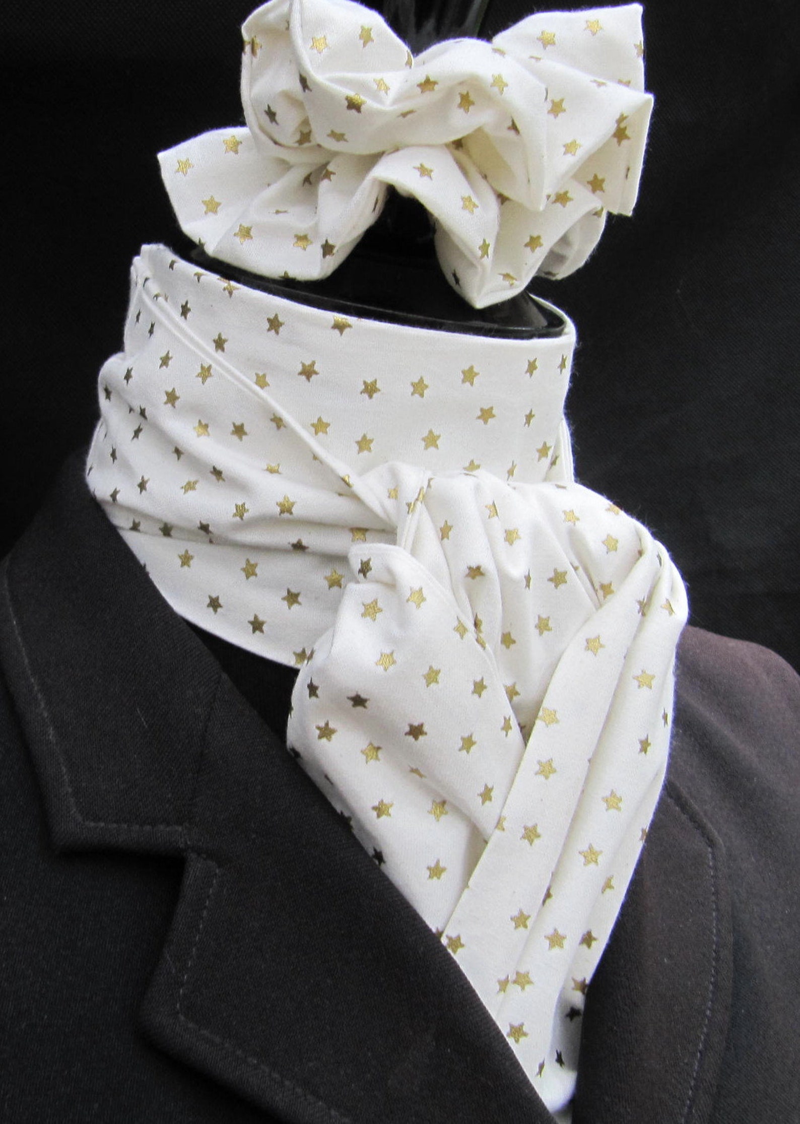 Ready Tied or Self Tie Ivory and Gold Star Cotton Dressage Riding Stock ...