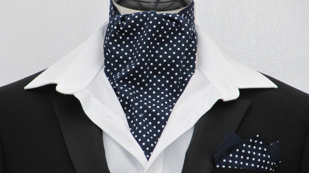 Mens Navy and White Pin Dot Cotton Ascot Cravat / Pocket Square - Etsy