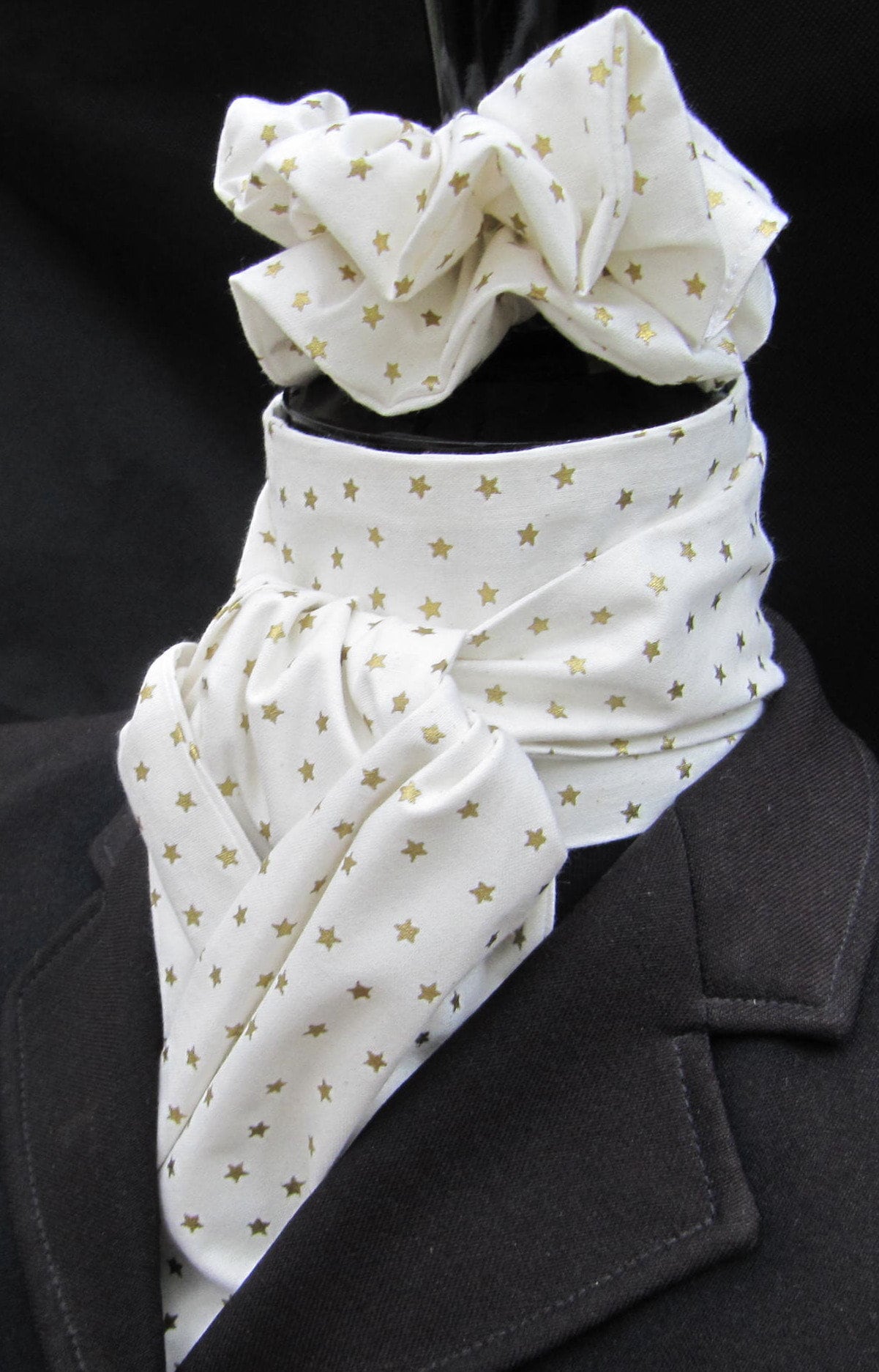 Ready Tied or Self Tie Ivory and Gold Star Cotton Dressage Riding Stock ...