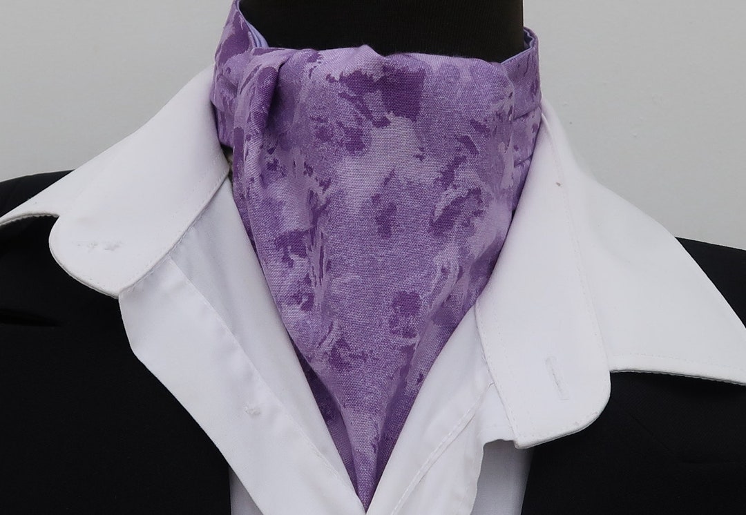 Purple and Lilac Tie Dye Batik Effect Cotton Ascot Cravat / Pocket ...